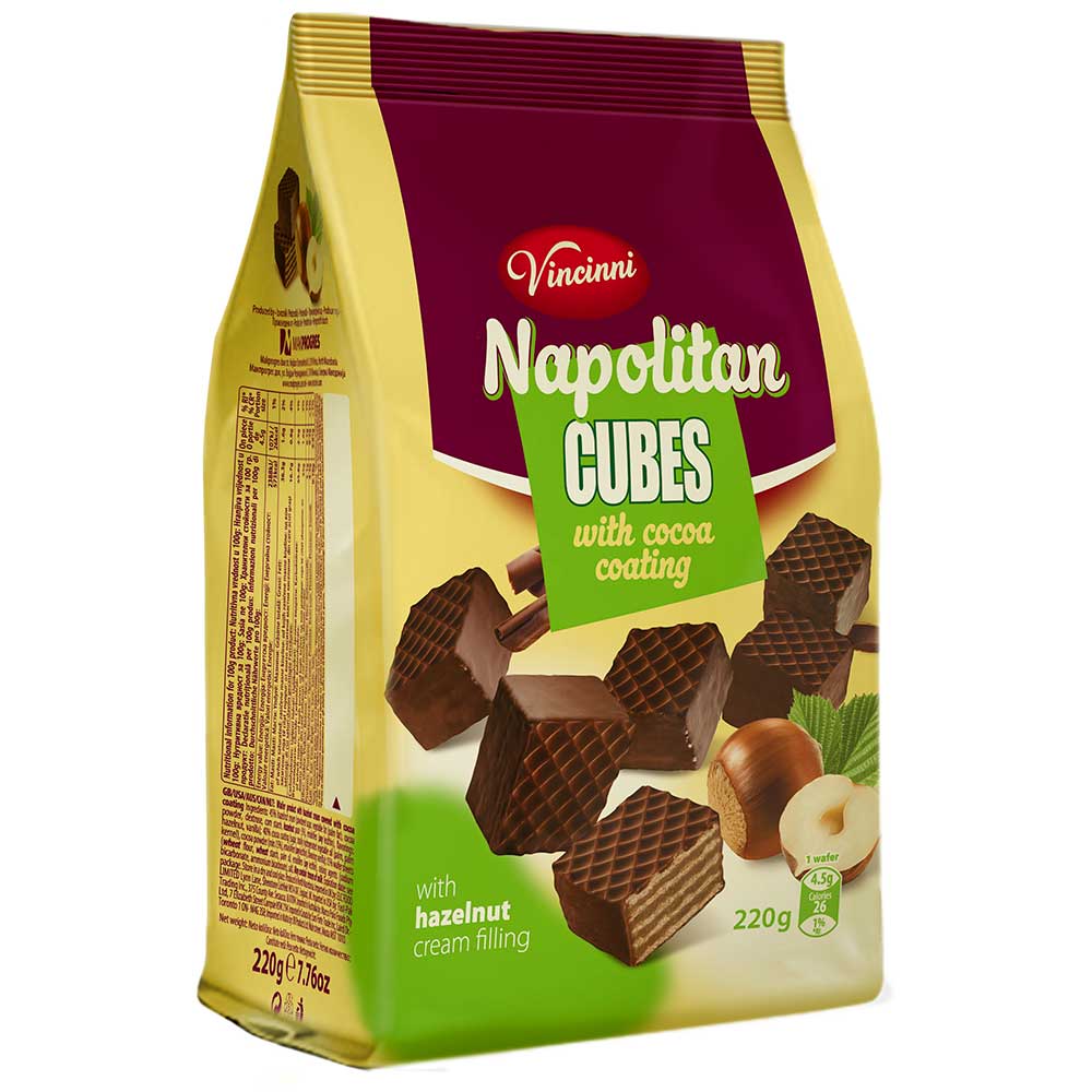VINCINNI Napolitan CHOCOLATE Cubes - Hazelnut 220g – FAST PAK